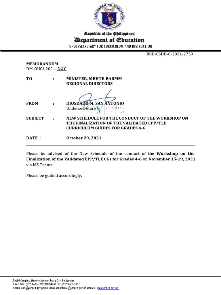 Memo New Sched Finalization CGs For Grades 4 6 Updated 1 | PDF | Metro ...