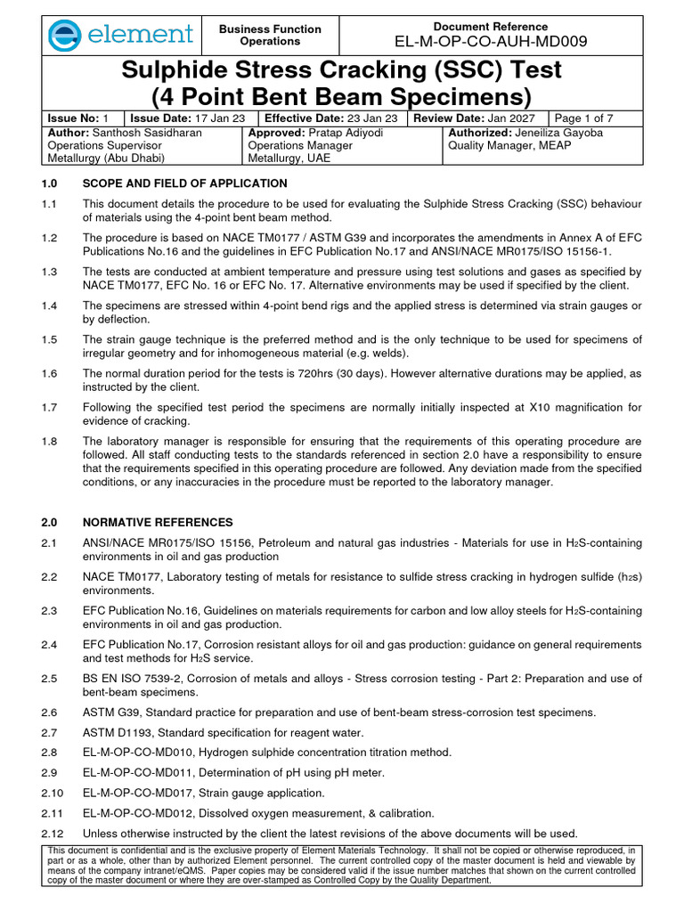 EL-M-OP-CO-AUH-MD009 Issue 1 SSC | PDF | Ph | Stress (Mechanics)