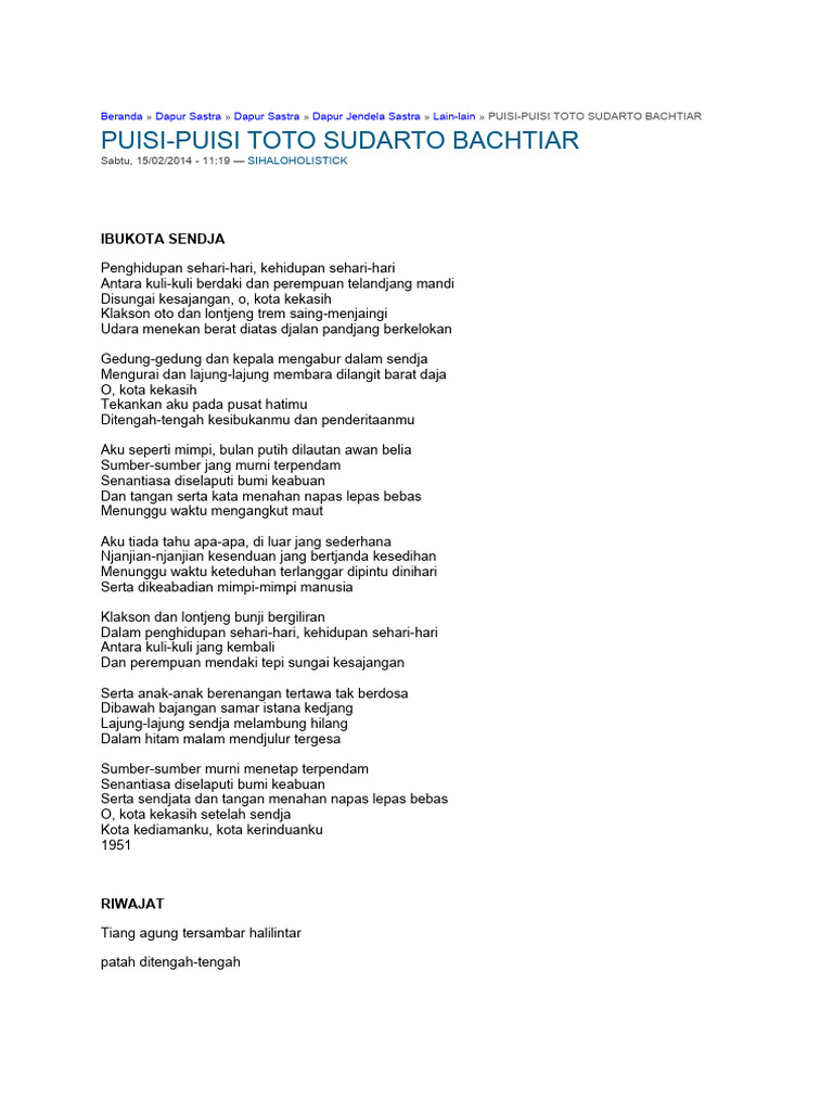 Kumpulan Puisi Toto Sudarto Bachtiar | PDF