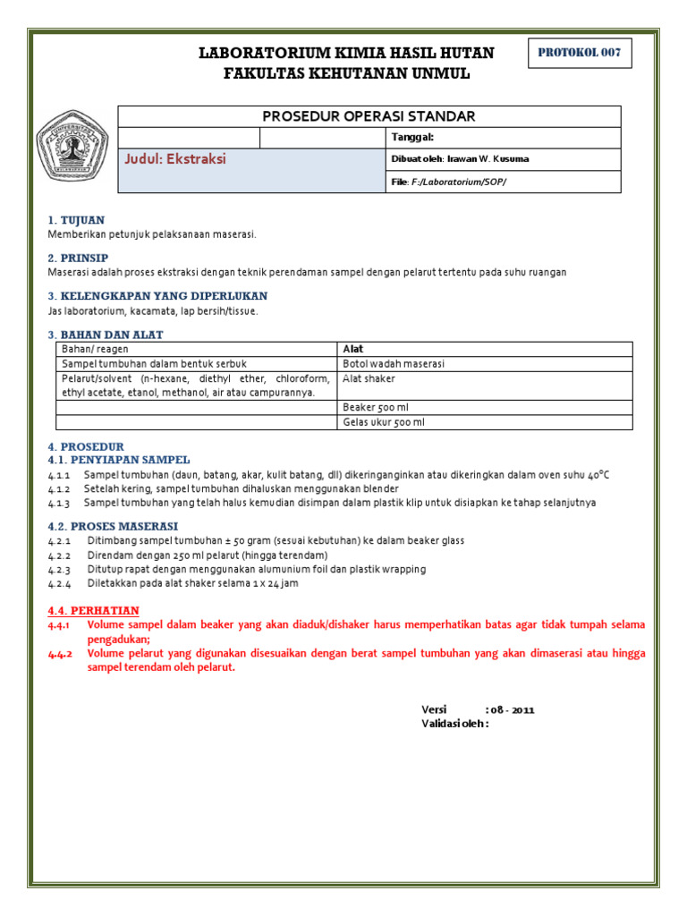 Prosedur Maserasi Ekstraksi Tumbuhan | PDF