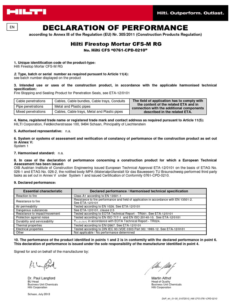 Declaration of Performance CFS 0761 CPD 0210 EN Declaration of Performance IBD WWI ...