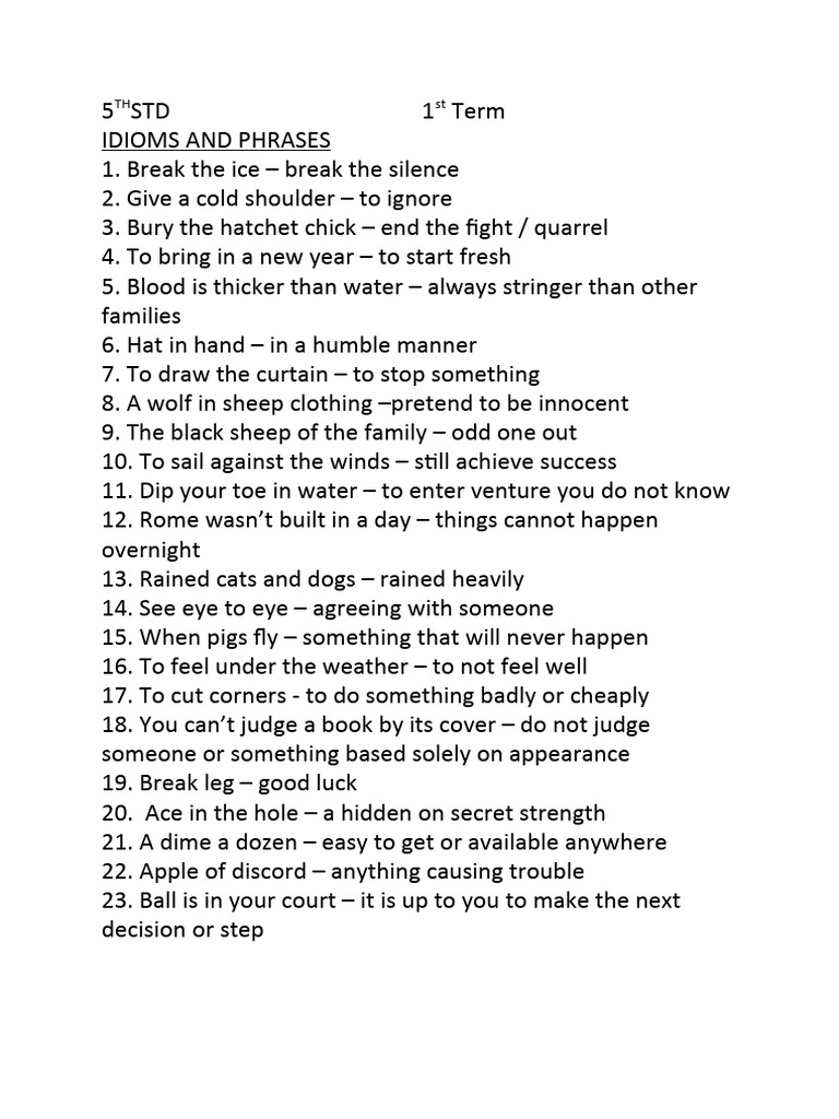 5th Grade Idioms and Phrases Guide | PDF | Home & Garden