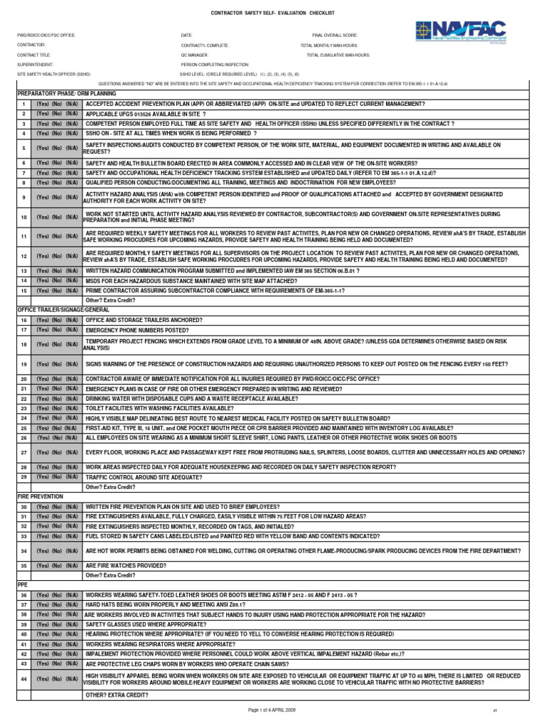 Contractor Safety Self-Evaluation Checklist | PDF | Stairs | Crane ...