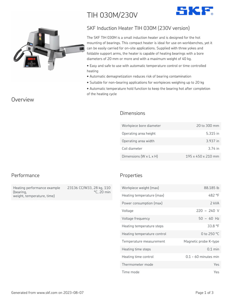 SKF TIH 030M - 230V Specification | PDF | Temperature | Electrical ...