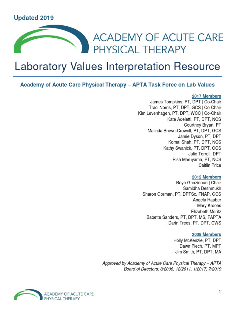 2019 Lab Values Resource | PDF | Physical Therapy | Gender