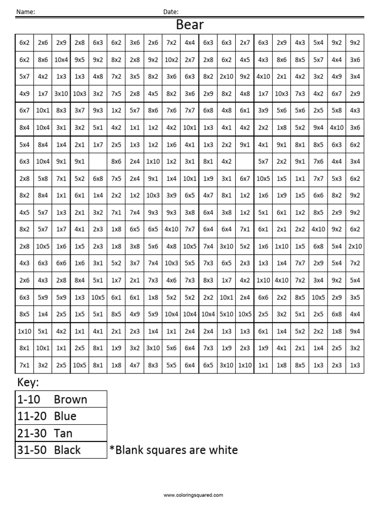 Free Multiplication Worksheets MMEC4 Bear Math For Kids | PDF