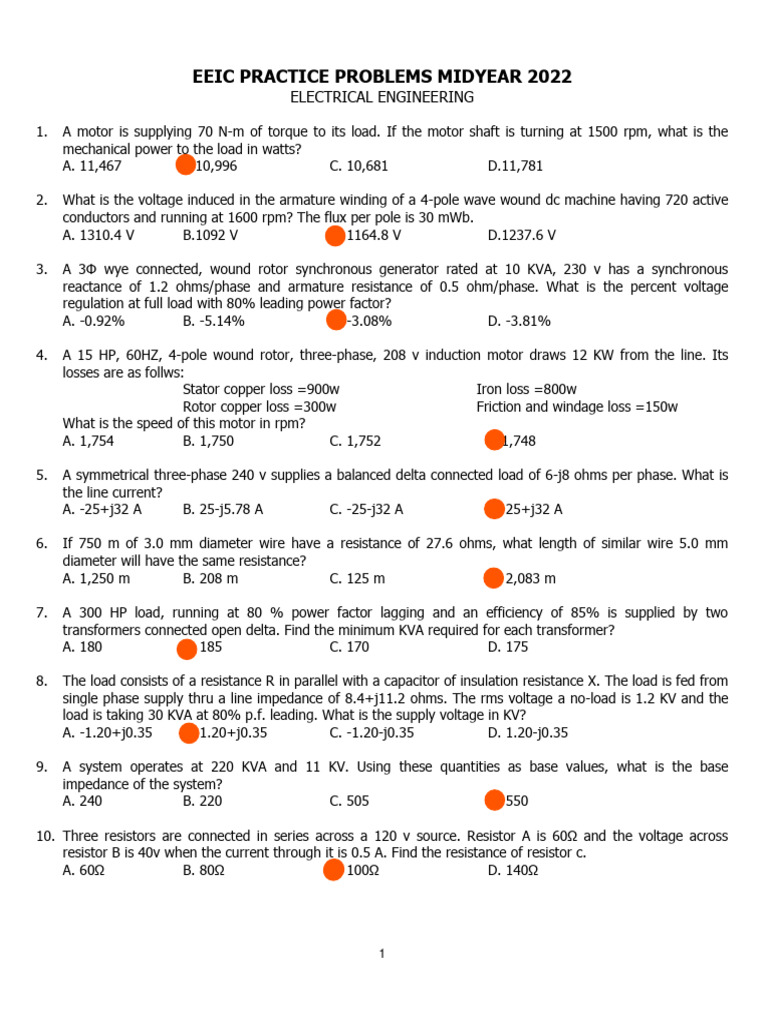 Practice Problem Ee | PDF | Electric Motor | Transformer