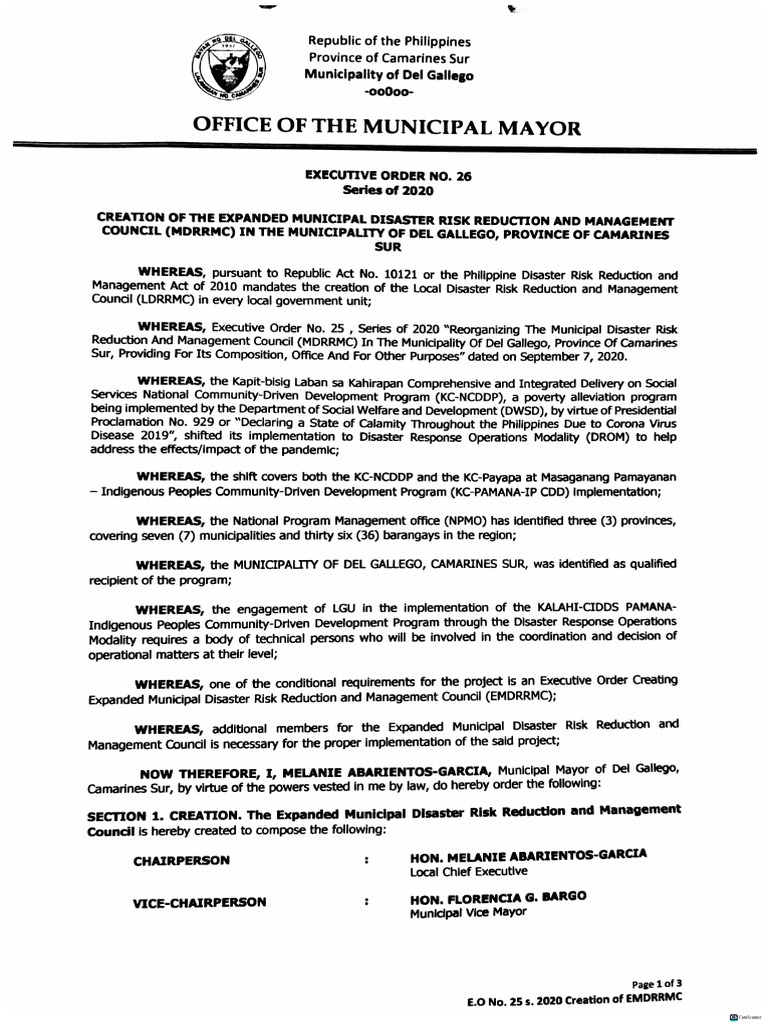 Executive Order No. 26, Series of 2020 | PDF