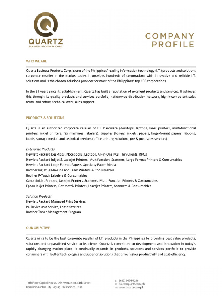 Quartz Company Profile 2023 | PDF