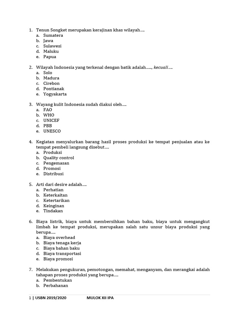 Soal Uas Mulok Revisi | PDF