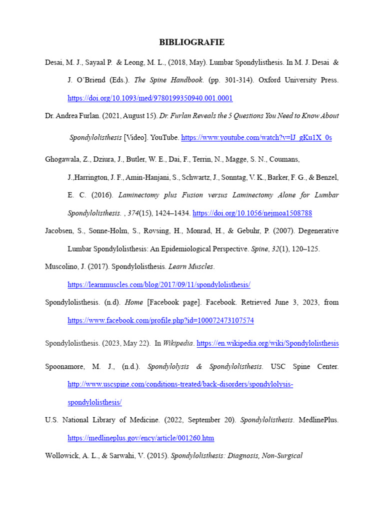 Spondylolisthesis Research Guide | PDF