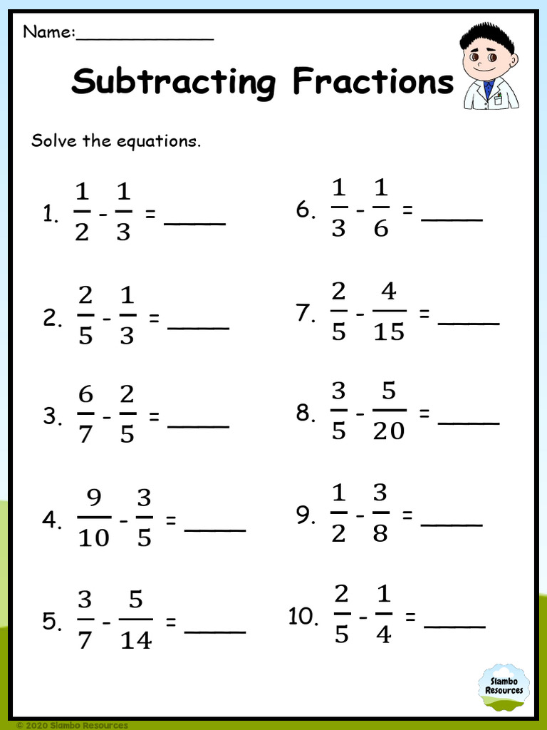 Grade 5 Subtracting Fractions Worksheet 1 | PDF