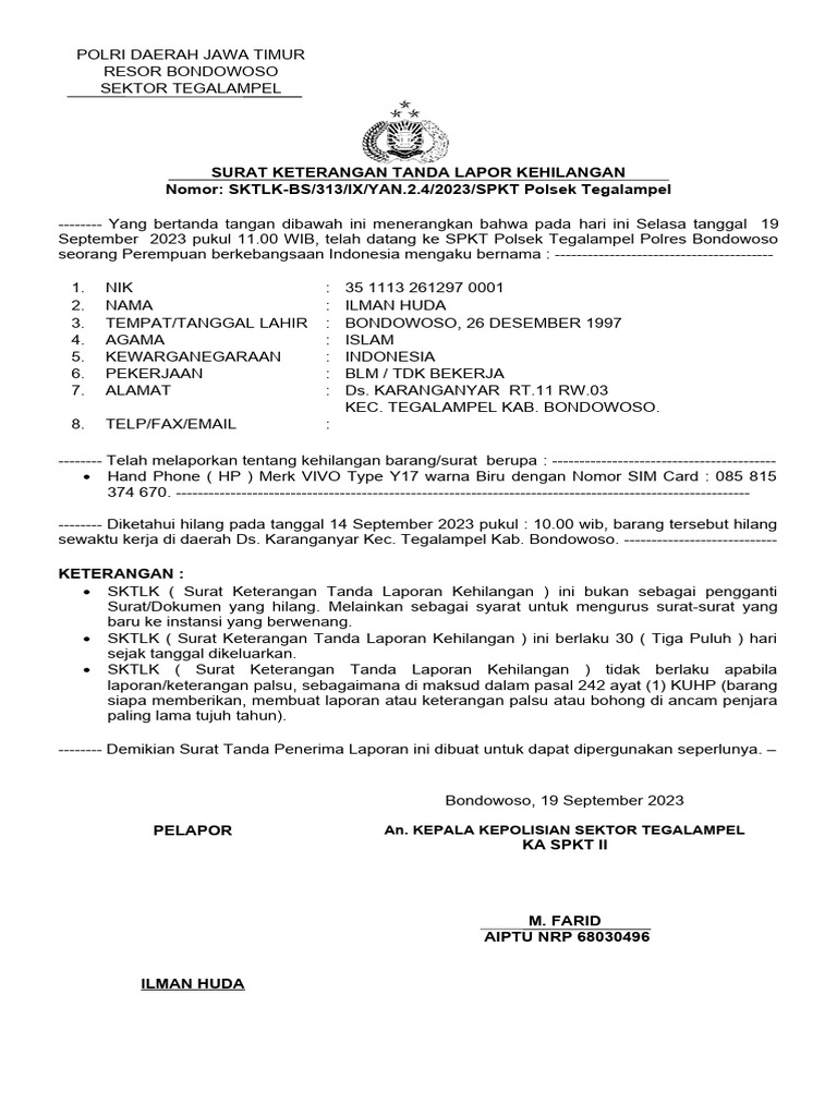 Surat Kehilangan STNK | PDF