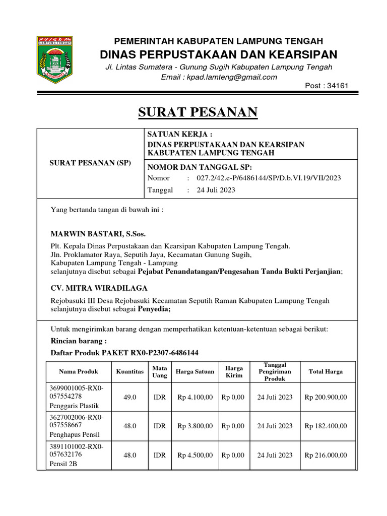 Surat Pesanan Atk | PDF
