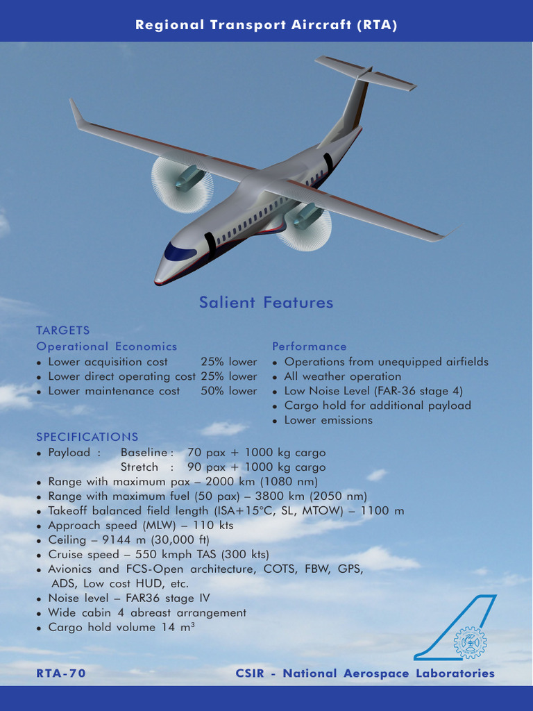 Salient Features: Regional Transport Aircraft (RTA) | PDF