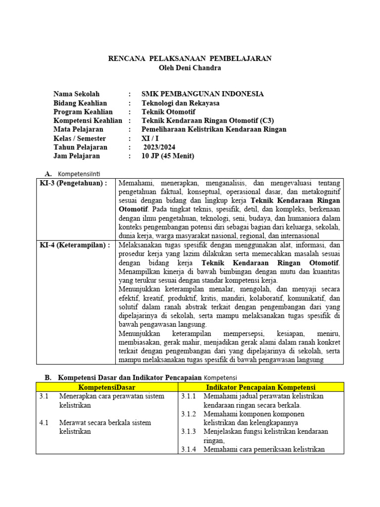 RPP Kelistrikan Tkro Xi C3 | PDF | Komputer