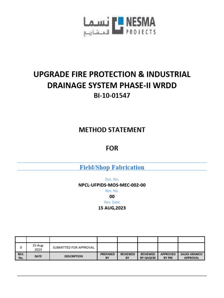 Field Fabrication Method Statement | PDF | Pipe (Fluid Conveyance ...