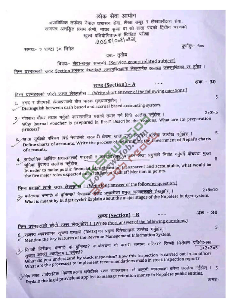 Loksewa Lekhaa NaSu Old Question Third Paper 2079 | PDF