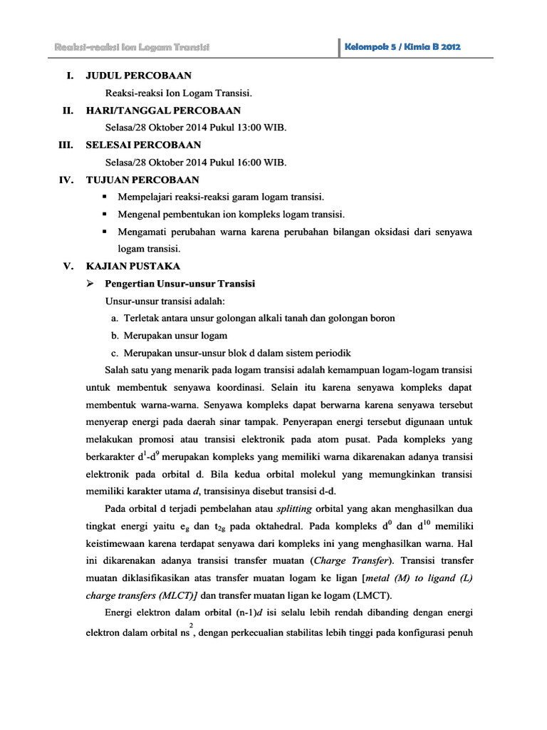 Reaksi Ion Logam Transisi | PDF | Sains & Matematika | Teknologi & Rekayasa
