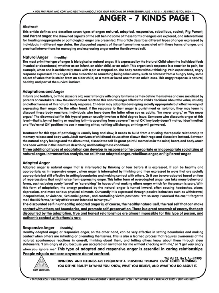 Anger Seven Kinds Pdf Anger Social Psychology