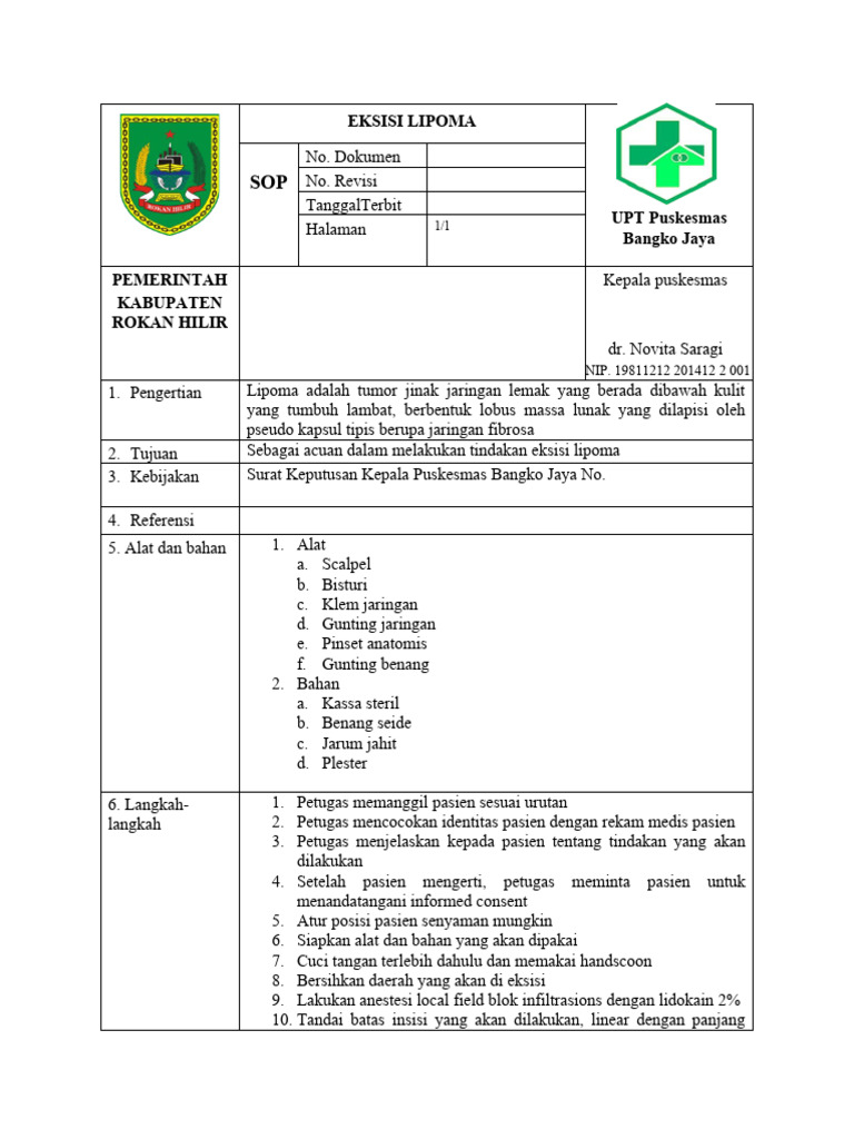 Prosedur Eksisi Lipoma di Puskesmas | PDF