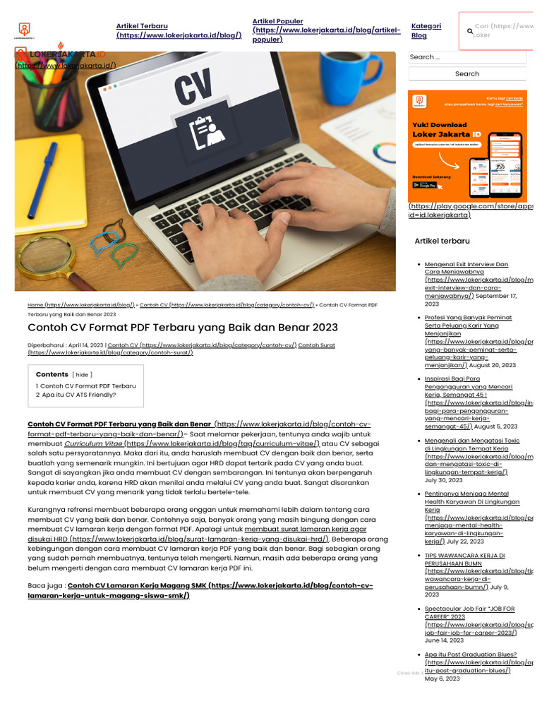 Contoh CV Format PDF Terbaru Yang Baik Dan Benar 2023 - Loker Jakarta ...