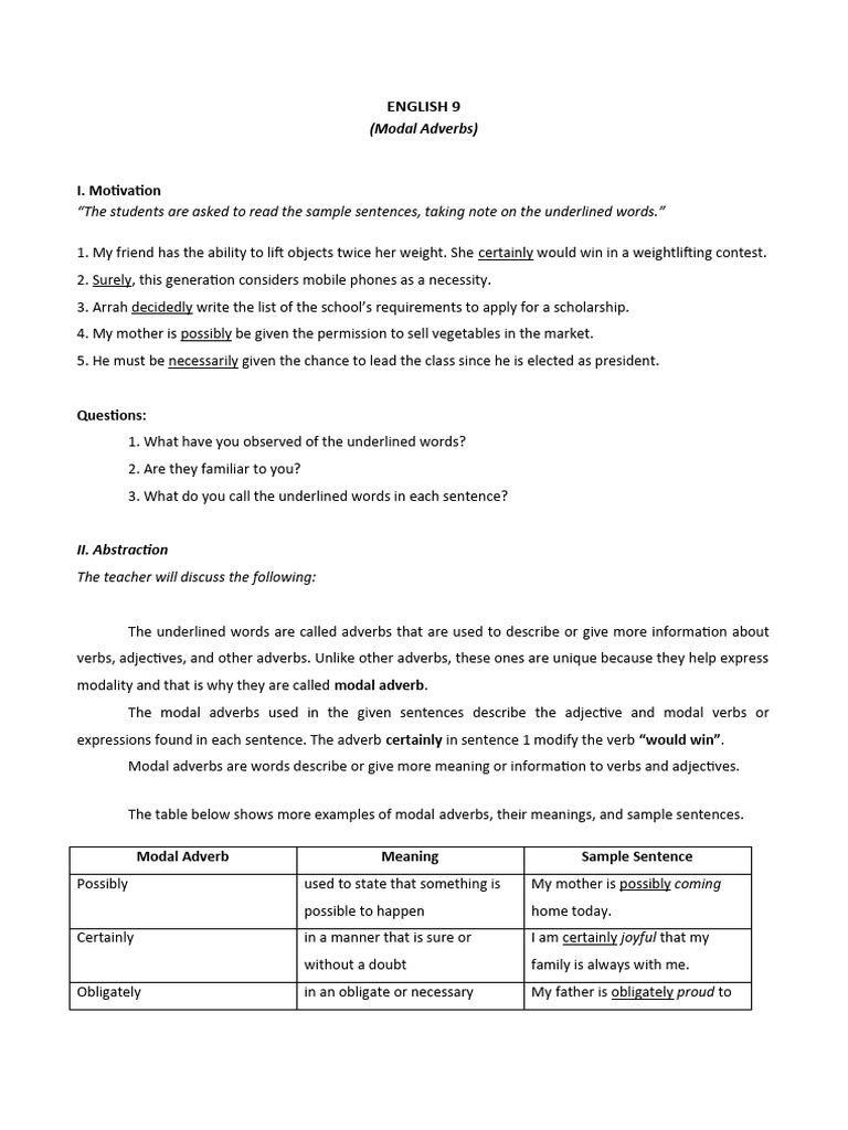 Understanding Modal Adverbs | PDF | Adverb | Verb