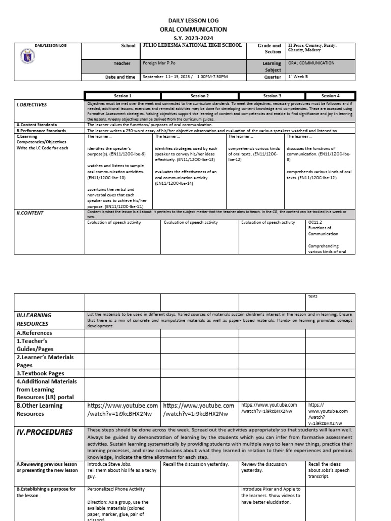 DLL Oral Comm Week 3 | PDF | Learning | Communication