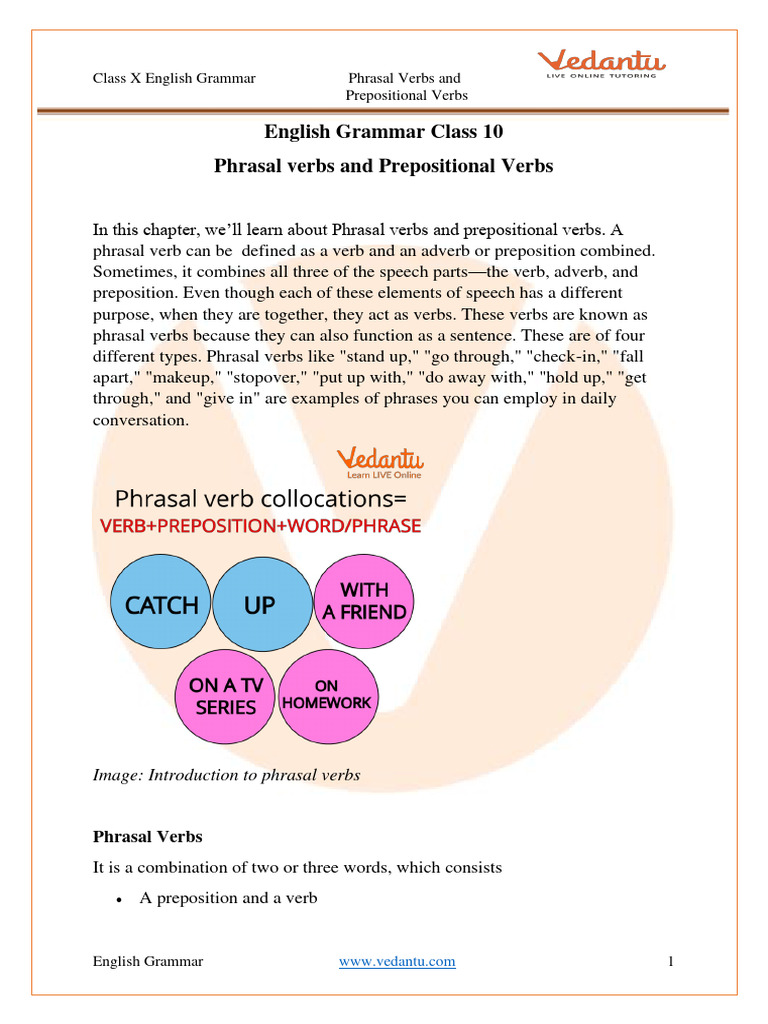 Phrasal Verb and Prepositional Verbs Class 10 CBSE English Grammar (PDF) | PDF | English Grammar ...