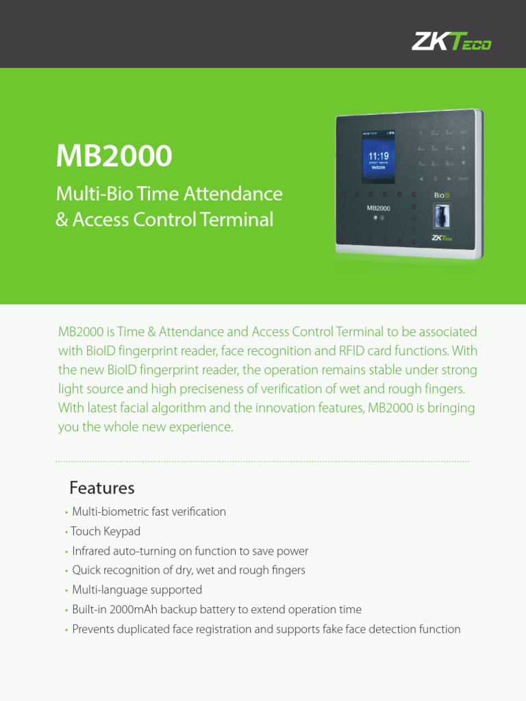 MB2000 Leaflet | PDF | Access Control | Fingerprint