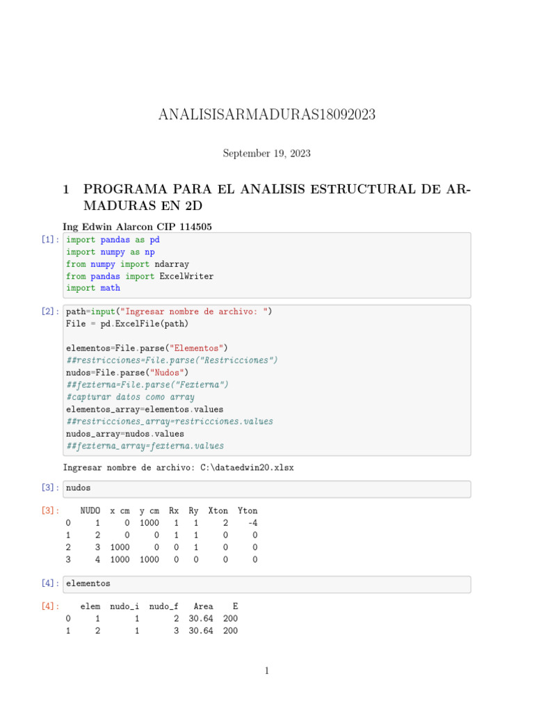 Análisis Estructural de Armaduras 2D | PDF | Computer Programming | Computational Science
