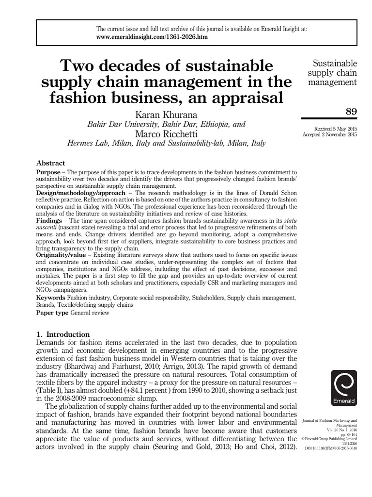 JFMM SSCM Twodecades | PDF | Supply Chain | Corporate Social Responsibility JFMM SSCM Twodecades | PDF | Supply Chain | Corporate Social Responsibility