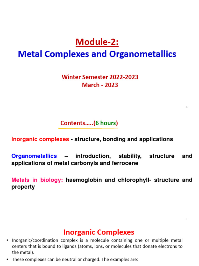 New Module-2 Inorganic and Organometallic Chem Fall-2023 | PDF ...