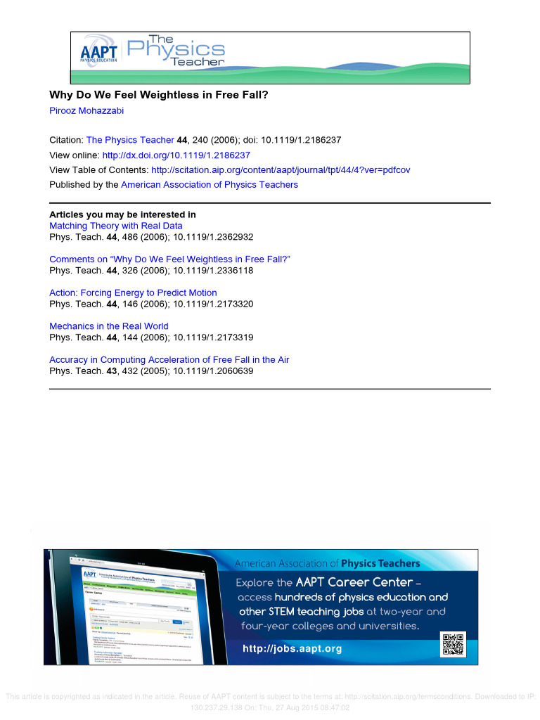 Mohazzabi2006-Why Do We Feel Weightless in Free Fall | PDF | Force ...