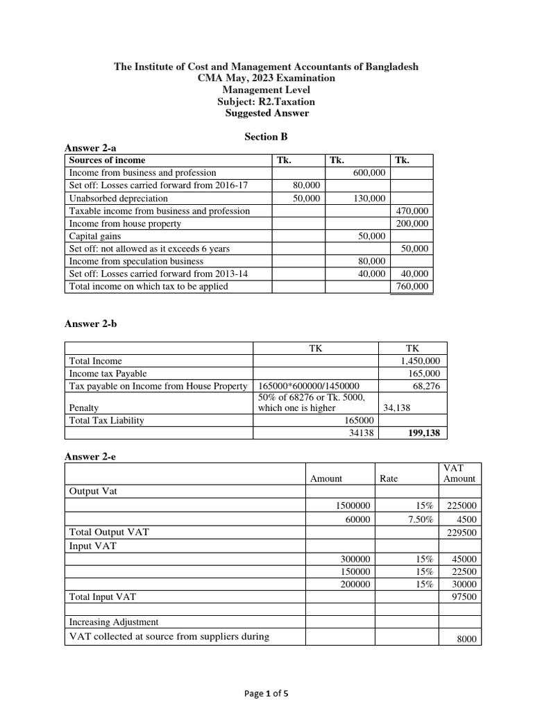 R2. TAX (M.L) Solution CMA May-2023 Exam | PDF | Value Added Tax | Income