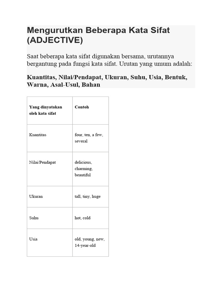 Mengurutkan Beberapa Kata Sifat | PDF