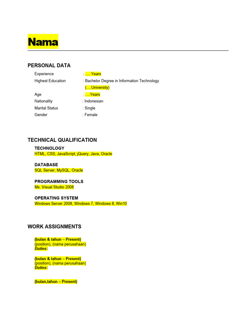 Template CV BA | PDF | Quality Assurance | Microsoft Sql Server
