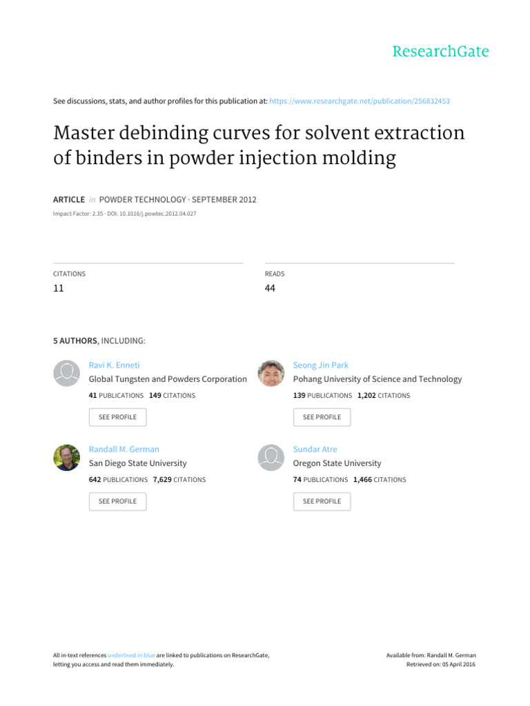 Solvent Debinding in Powder Injection Molding | PDF | Sintering | Materials