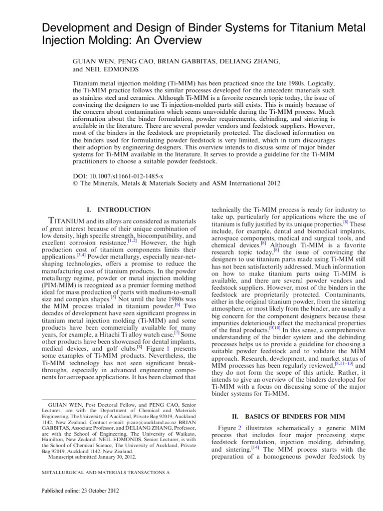 Ti MIM 2012 Binder For Ti MIMDelevelopment and Design | PDF | Titanium ...