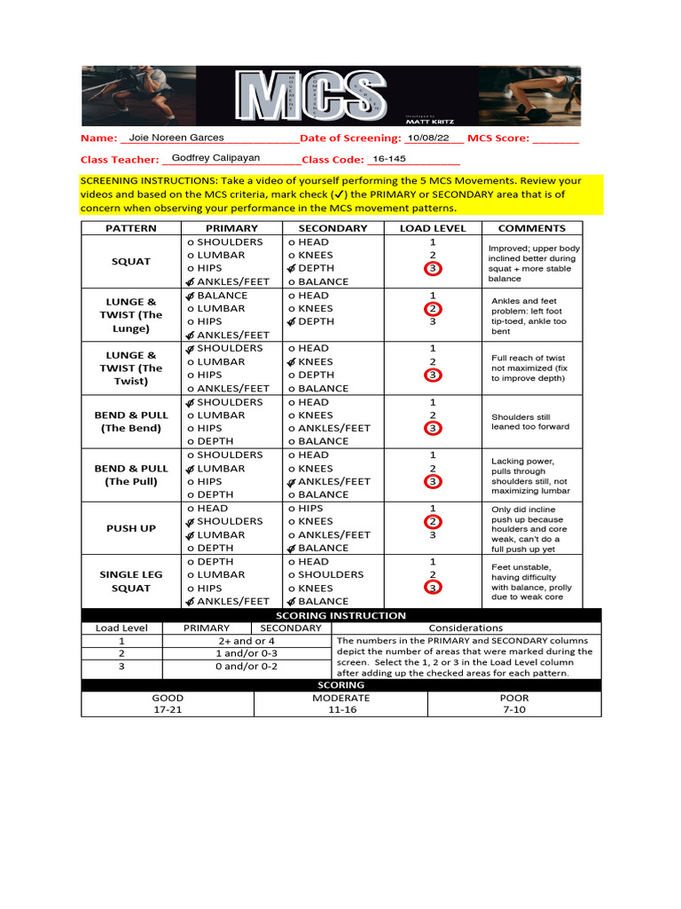 Movement Competency Screen | PDF | Musculoskeletal System | Human Anatomy