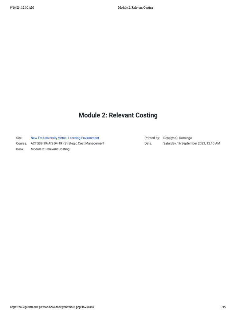 Module 2 - Relevant Costing | Download Free PDF | Cost | Sales