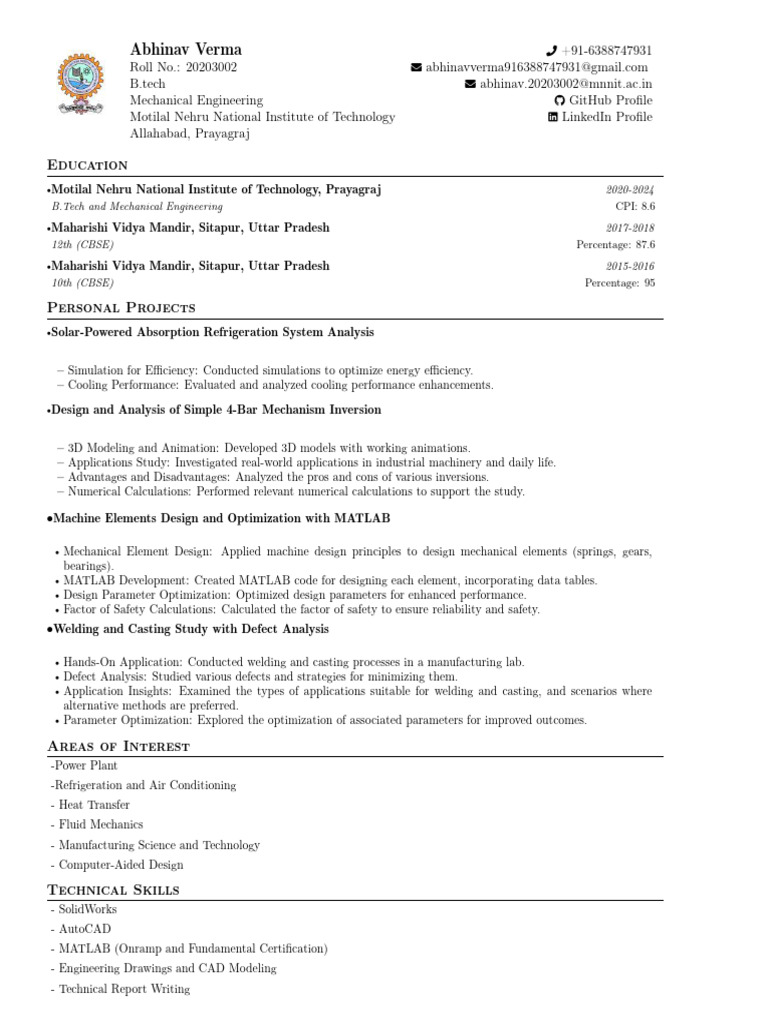 Resume Abhinav Verma Compressed | PDF | Mechanical Engineering | Engineering