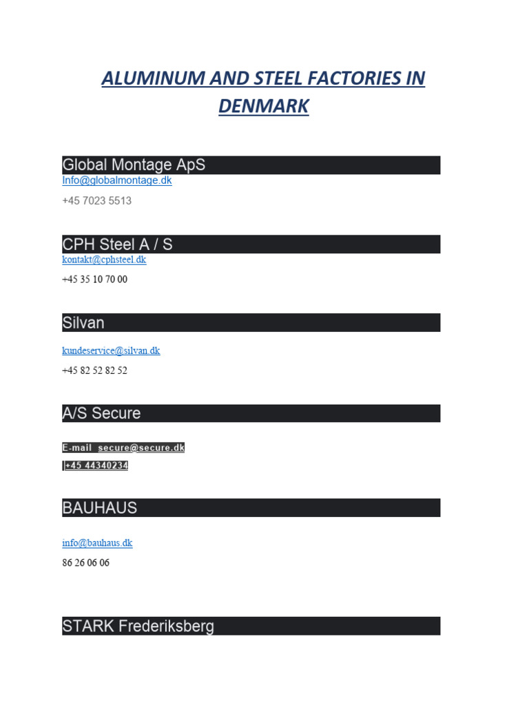 Aluminum and Steel Factories in Denmark | PDF
