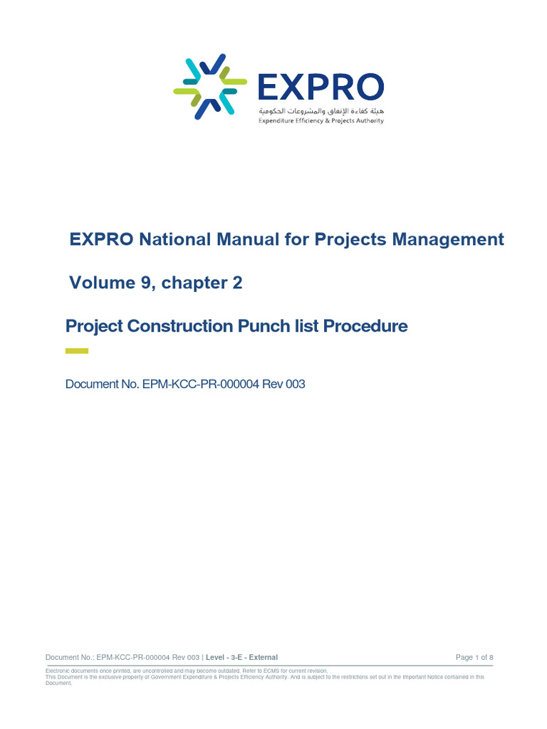 CH2-004-Construction Punch List Procedure-EPM-KCC-PR-000004EN | PDF | Project Management | Justice