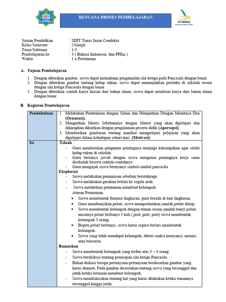 RPP Tema 1 ST 3 (PKN Dan SBDP) | PDF | Karier & Perkembangan | Seni & Disiplin Bahasa