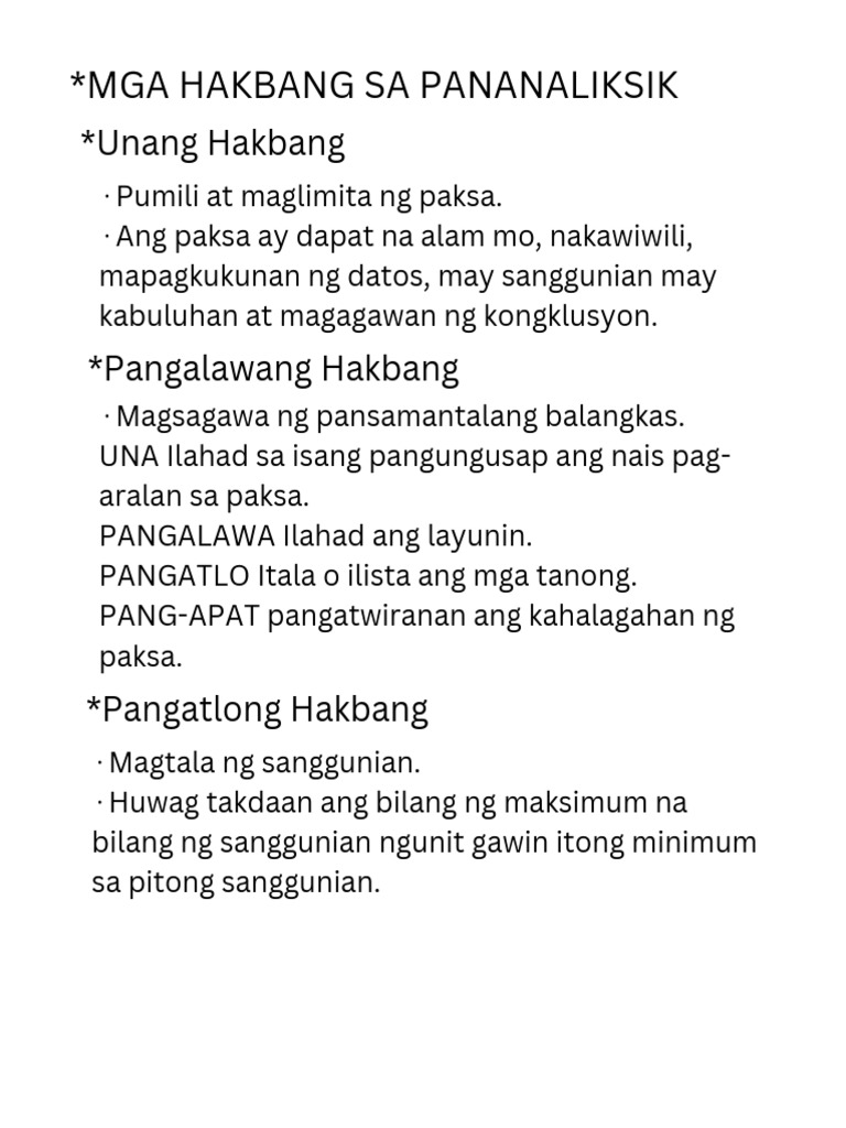 Mga Hakbang Sa Pananaliksik | PDF