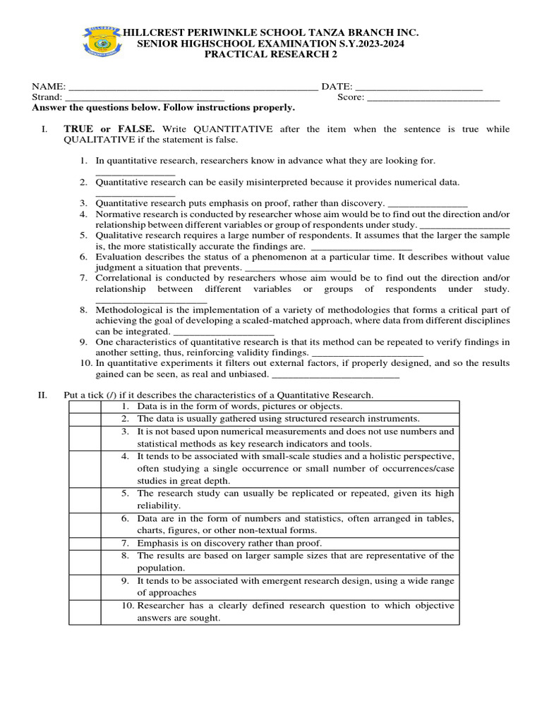 First Summative Exam PR2 | PDF | Statistics | Quantitative Research