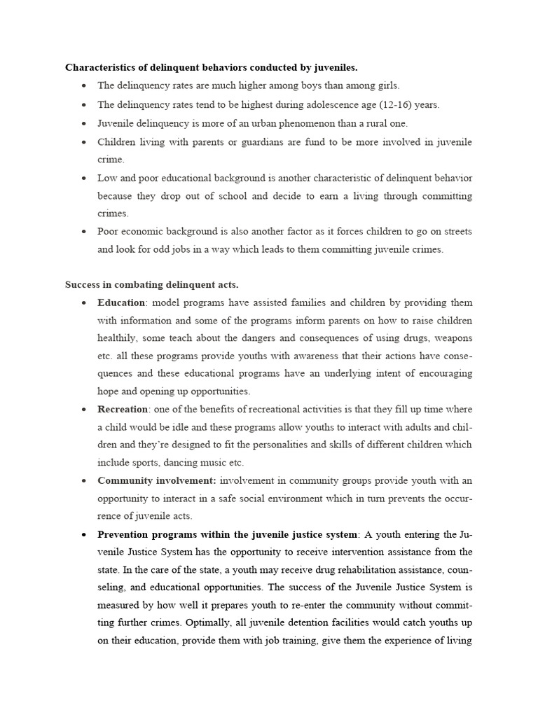 Characteristics of Delinquent Behaviors Conducted by Juveniles | PDF ...