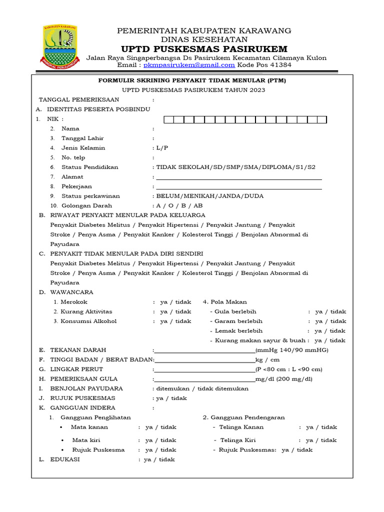 4.5.1.e FORMULIR SKRINING PENYAKIT TIDAK MENULAR DI POSBINDU | PDF