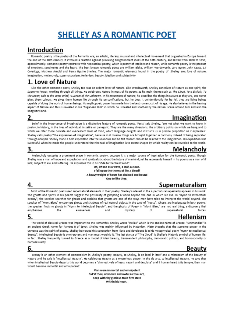 Romantic Poet | PDF | Romanticism | Percy Bysshe Shelley